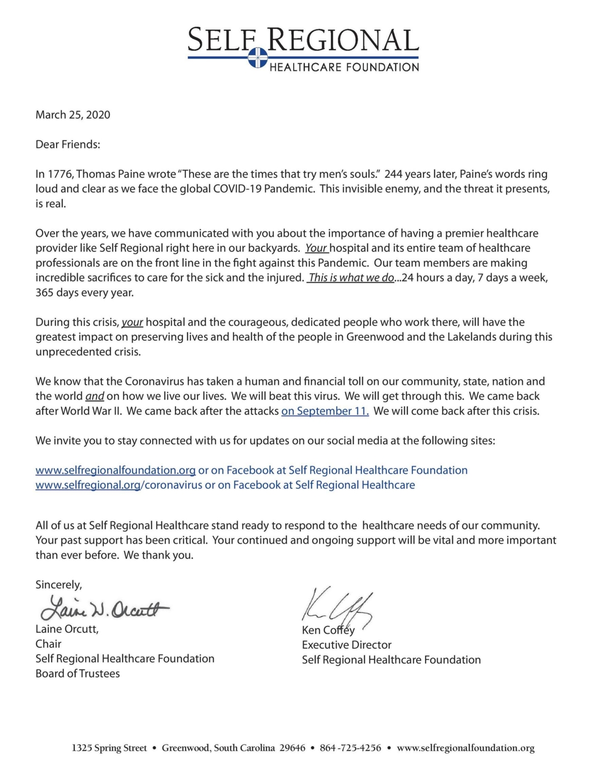 A special message from the Self Regional Healthcare Foundation – Self ...